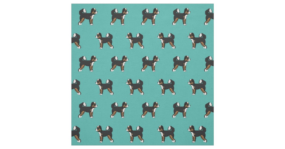 Bernedoodle dog turquoise fabric | Zazzle
