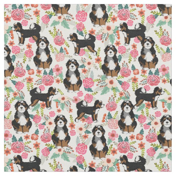 Bernedoodle dog vintage florals turquoise fabric | Zazzle