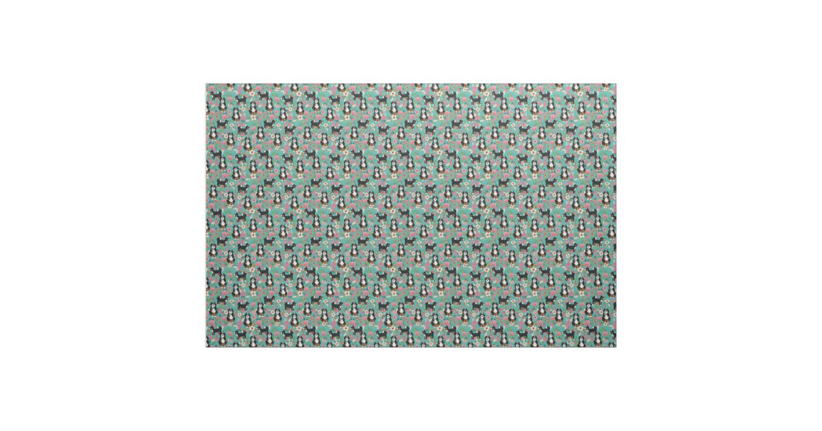 Bernedoodle dog vintage florals turquoise fabric | Zazzle