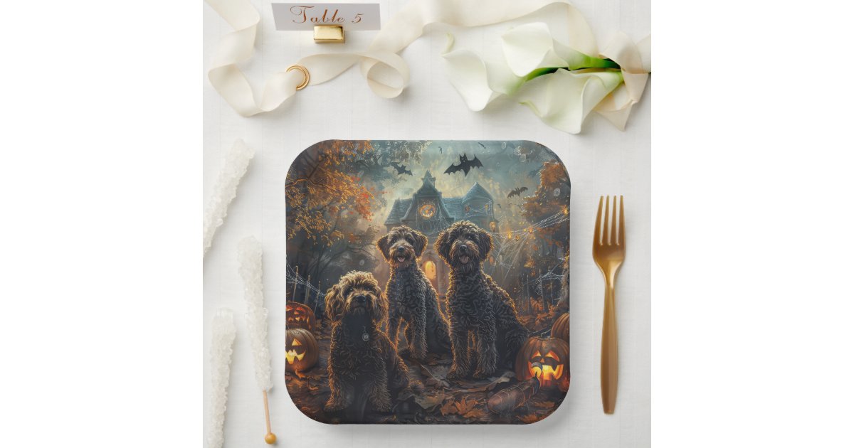 Bernedoodle Halloween Night Doggy Delight Paper Plates | Zazzle
