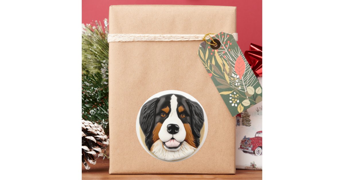 Bernese Mountain Dog 3D Inspired Classic Round Sticker | Zazzle