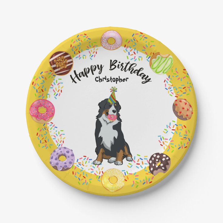 Bernese Mountain Dog Birthday Party Paper Plate | Zazzle