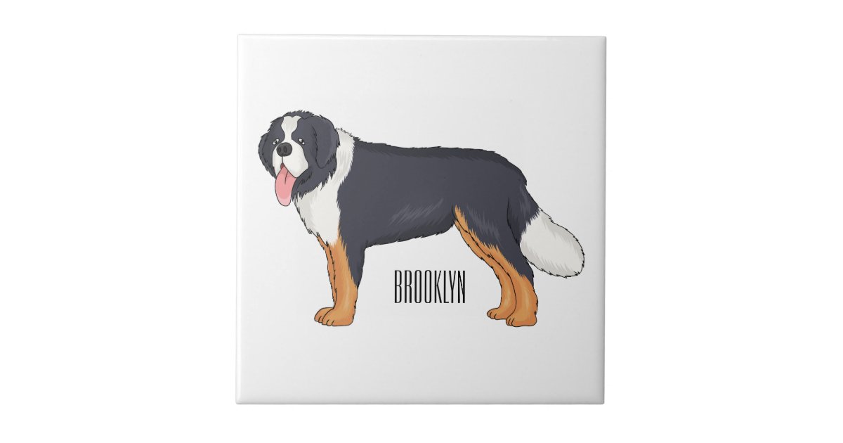 Bernese mountain dog cartoon illustration ceramic tile | Zazzle
