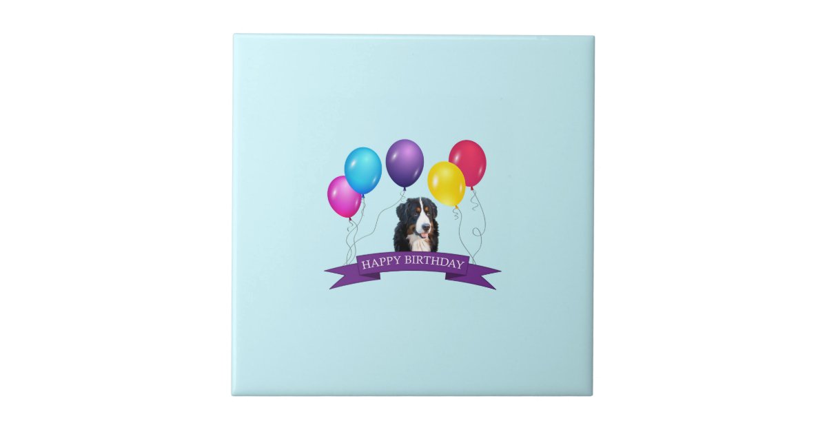 Bernese Mountain Dog Happy Birthday Tile | Zazzle