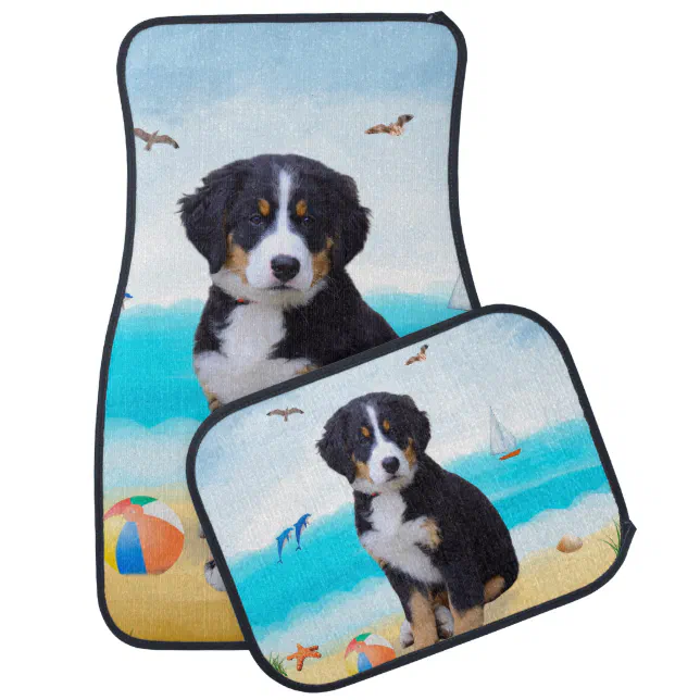 Bernese Mountain Dog on Beach Car Floor Mat | Zazzle