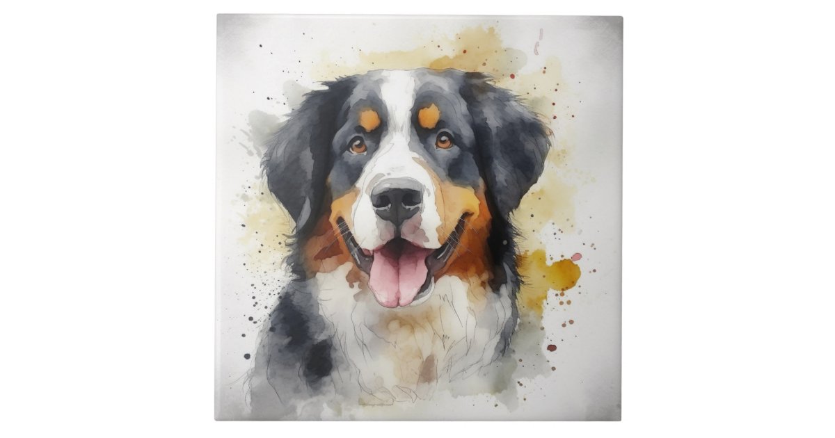 Bernese Mountain Dog Watercolor Art Ceramic Tile | Zazzle