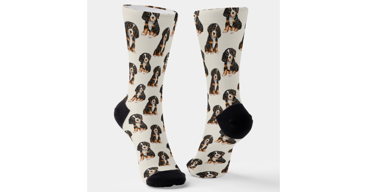 Bernese Mountain Puppy Dog Pattern Socks | Zazzle