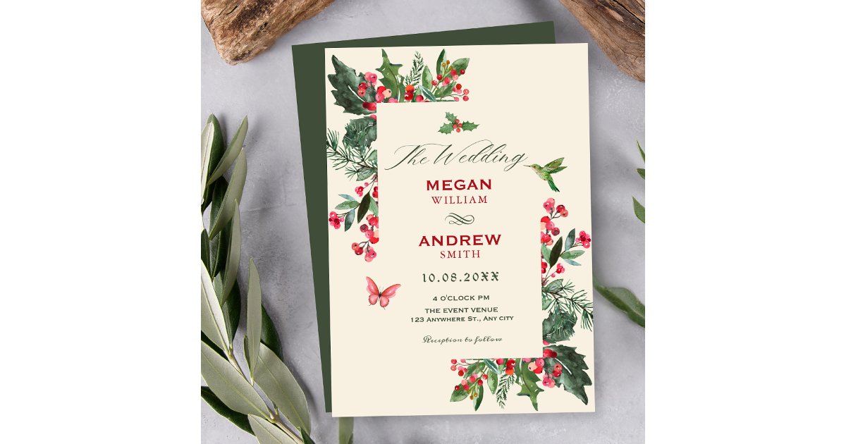 Berries branch floral wedding invitation | Zazzle