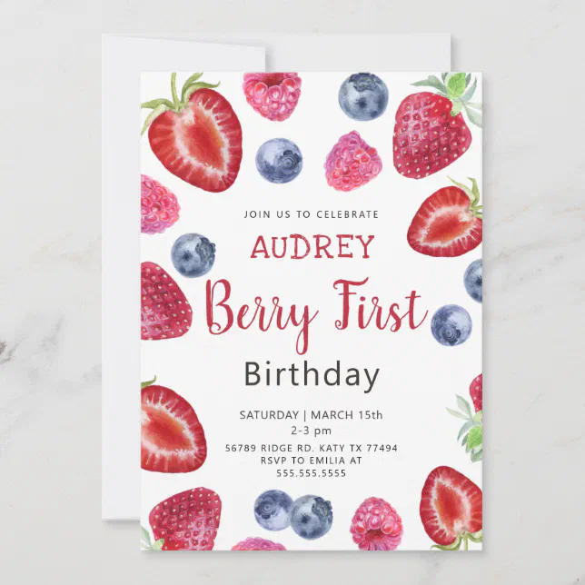 Berry 1st Birthday Invitation Berry First Ver 3 | Zazzle