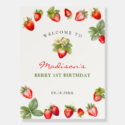 Berry 1st Birthday Strawberry Welcome Sign | Zazzle