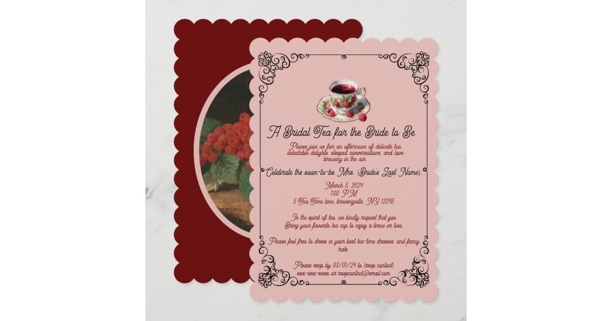 Berry Beautiful Bridal Shower Tea Time Invitation | Zazzle