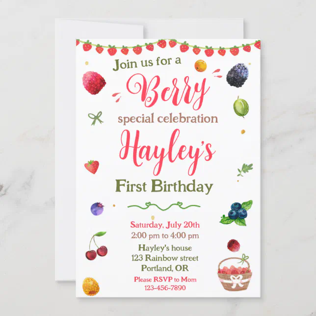 Berry birthday invitation Berry sweet party invite | Zazzle