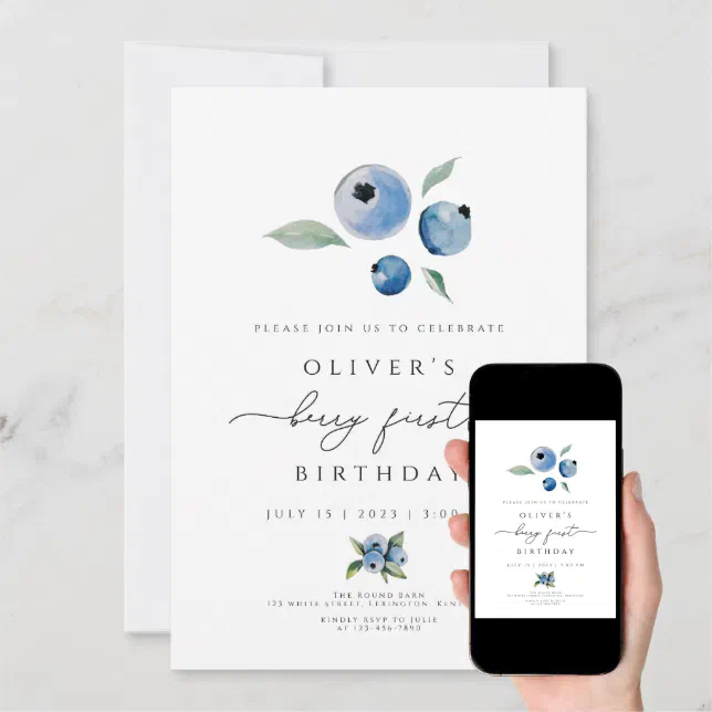 Berry Birthday Invitation, Blueberry 1st Birthday Invitation | Zazzle