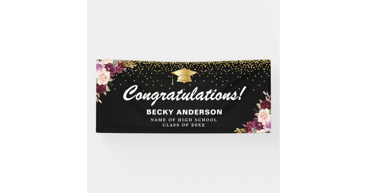 berry blush watercolor floral graduation banner | Zazzle