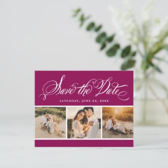 Berry Calligraphy Script Wedding Photo Collage Save The Date | Zazzle