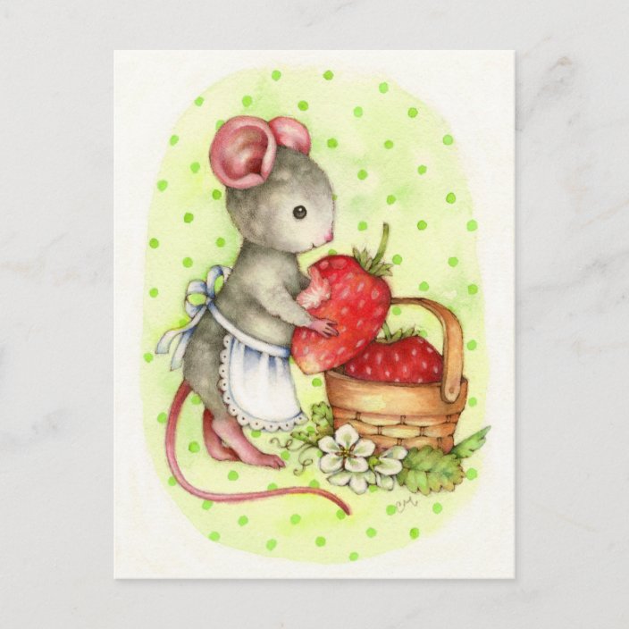 Berry Delicious - Cute Mouse Art Postcard | Zazzle.com
