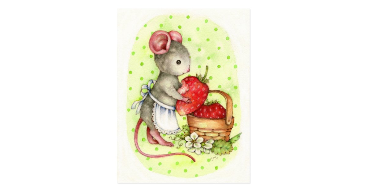Berry Delicious - Cute Mouse Art Postcard | Zazzle.com
