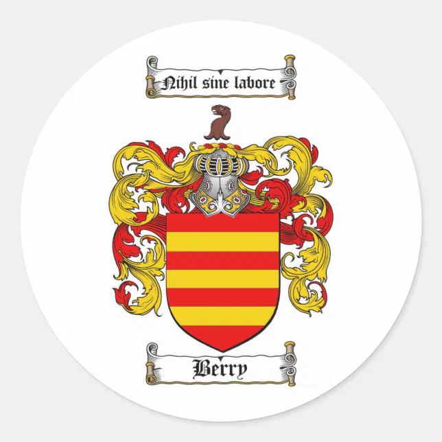 BERRY FAMILY CREST - BERRY COAT OF ARMS CLASSIC ROUND STICKER | Zazzle