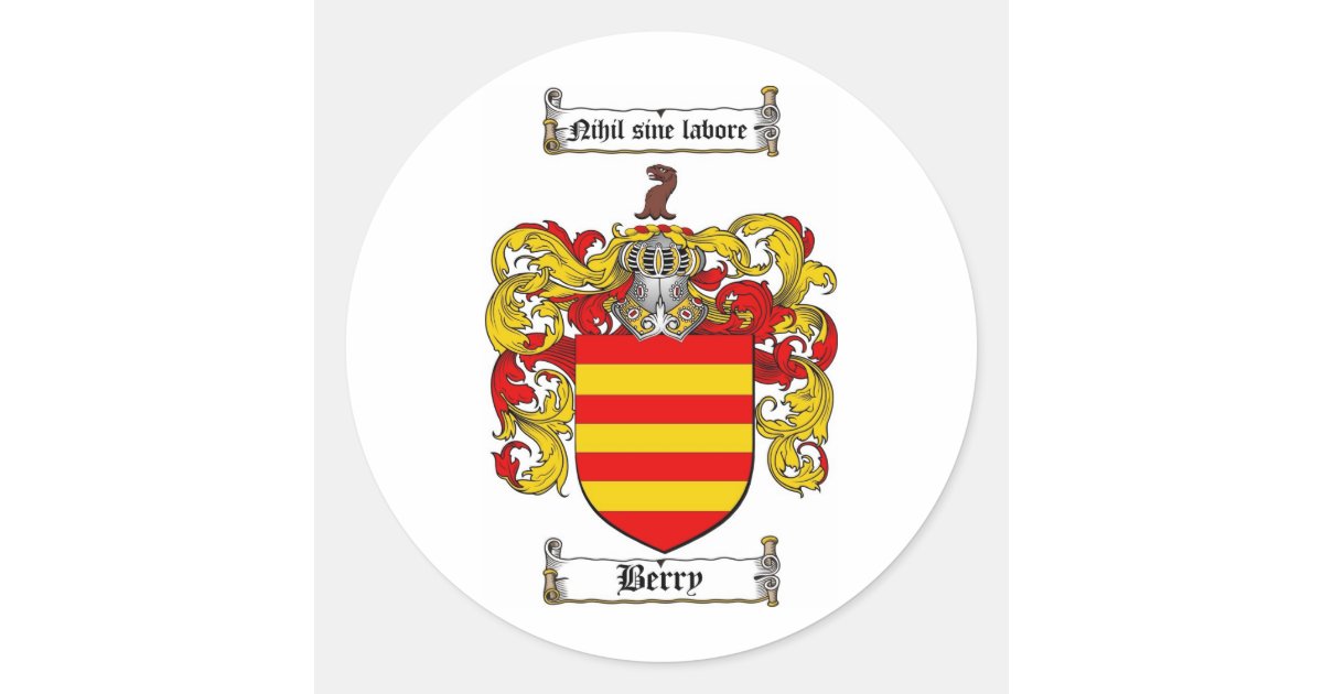 BERRY FAMILY CREST - BERRY COAT OF ARMS CLASSIC ROUND STICKER | Zazzle