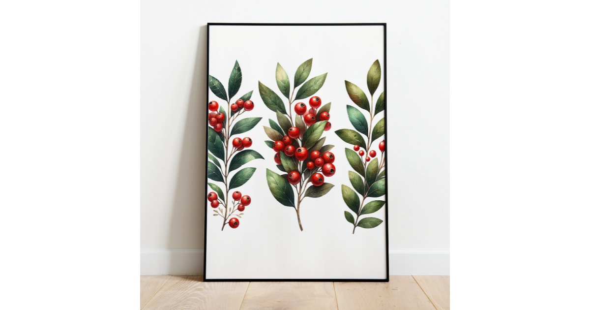 Berry Festive - Lush Winterberry Branches Poster | Zazzle