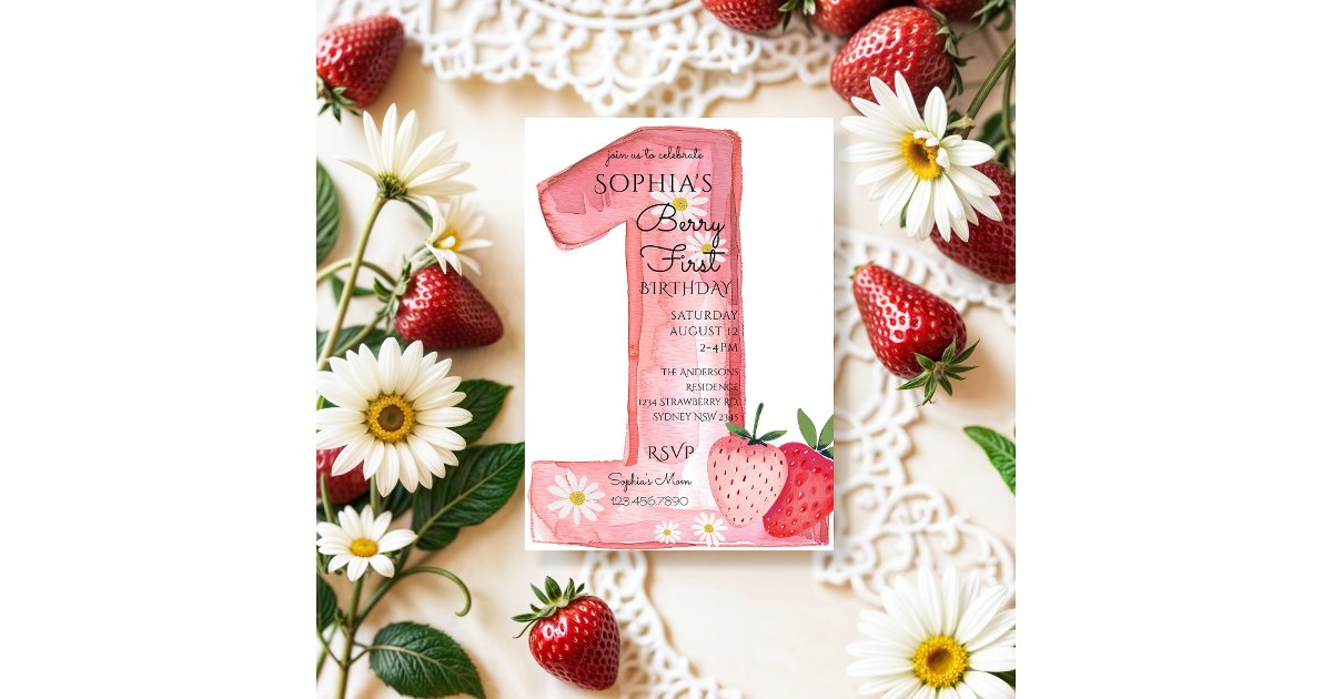 Berry First 1st Birthday Invitation | Zazzle