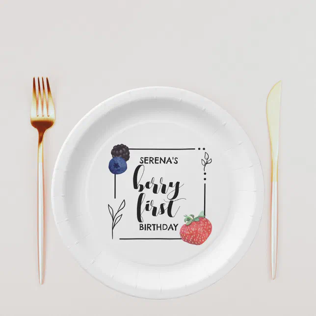 Berry First | 1st Birthday | Mixed Berry | Minimal Paper Plates | Zazzle