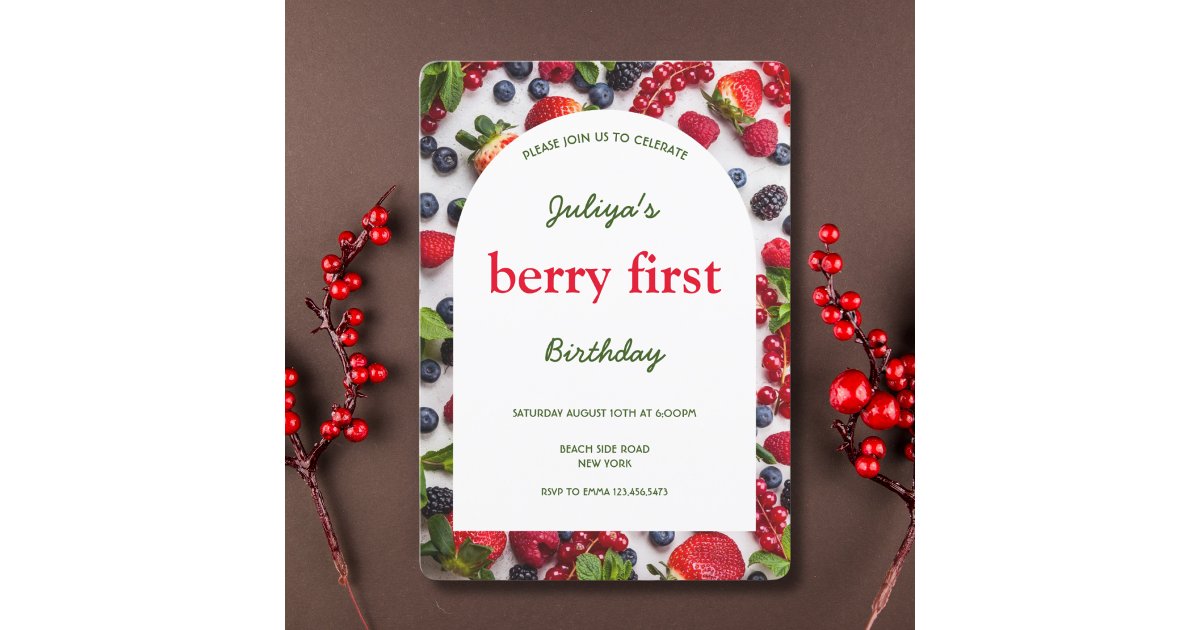 Berry First 1st Birthday Photo Invitation | Zazzle