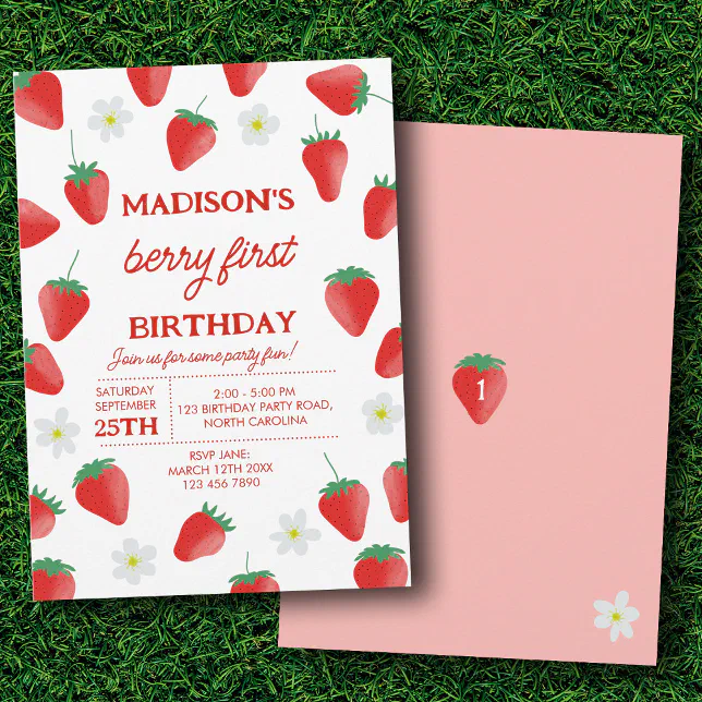 Berry First 1st Birthday Strawberry Turning One Invitation | Zazzle