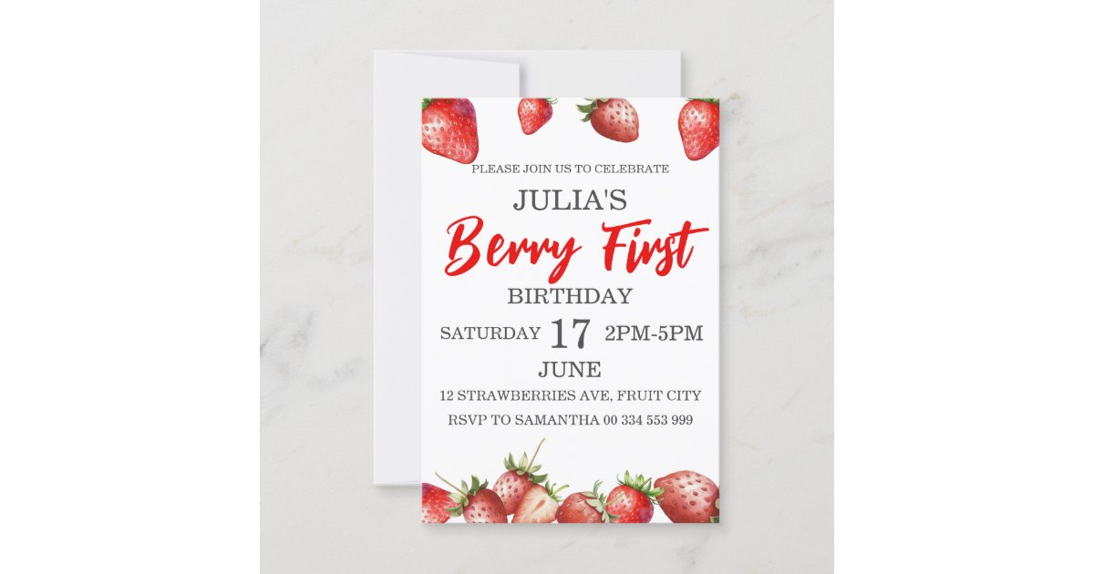 Berry First 1st Strawberry Birthday Invitation | Zazzle
