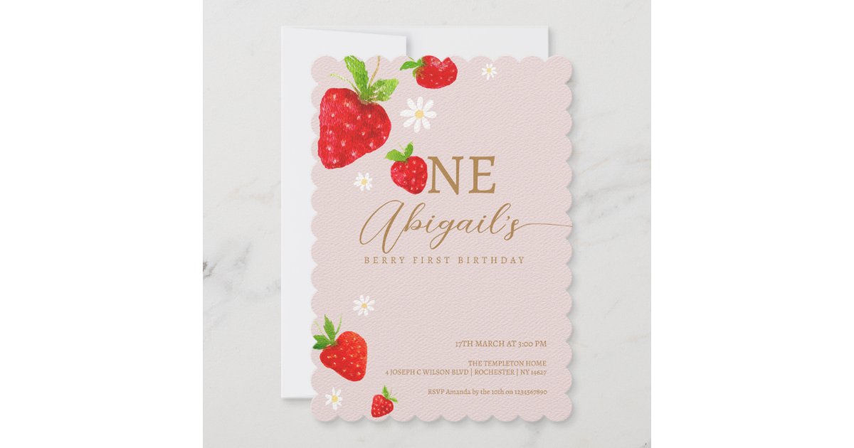 Berry First 1st Strawberry Birthday Invitation | Zazzle
