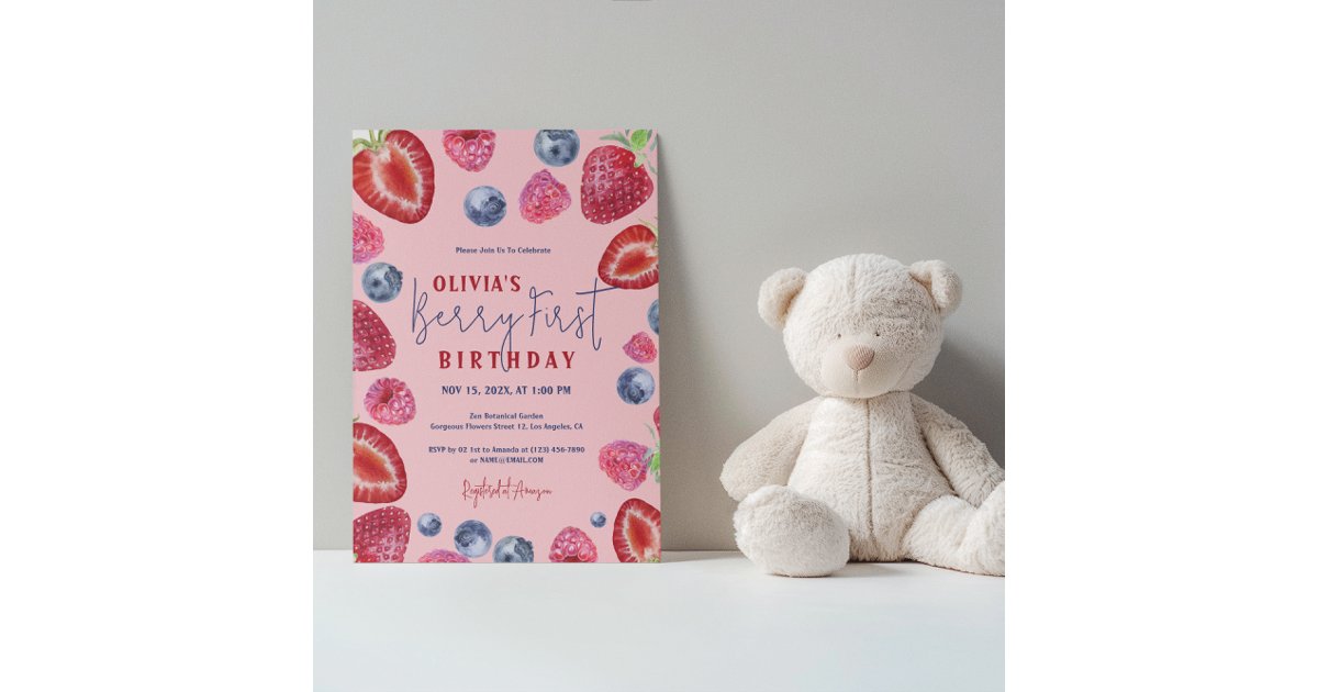 Berry First Birthday Berries Party Invitation | Zazzle