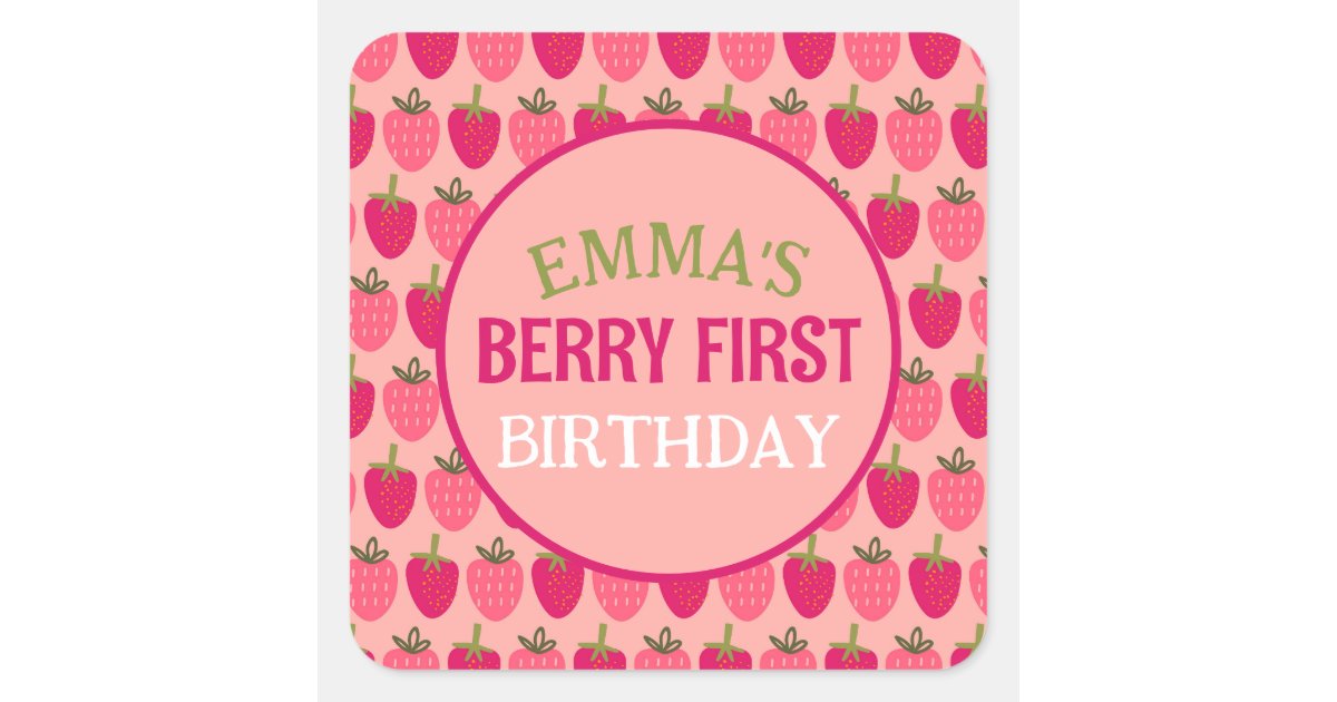 Berry First Birthday Custom Name Square Sticker | Zazzle