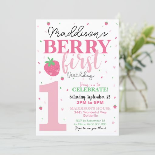 Berry First Birthday Invitation 1st Birthday Girl | Zazzle