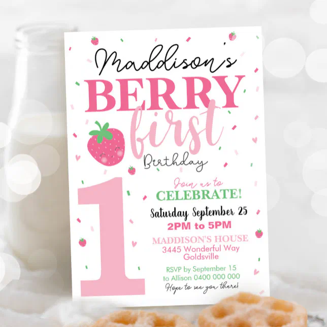 Berry First Birthday Invitation 1st Birthday Girl | Zazzle