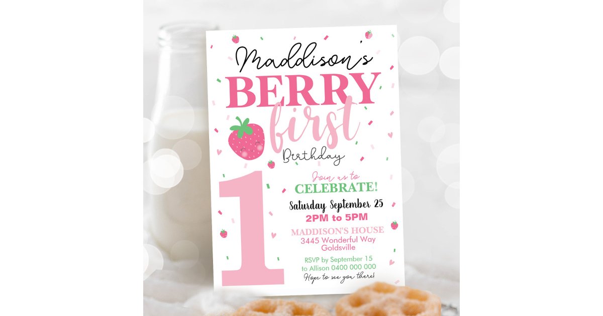Berry First Birthday Invitation 1st Birthday Girl | Zazzle