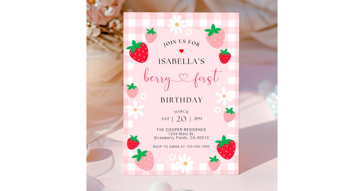 Berry First Birthday Invitation, Editable 1st Birt Invitation | Zazzle