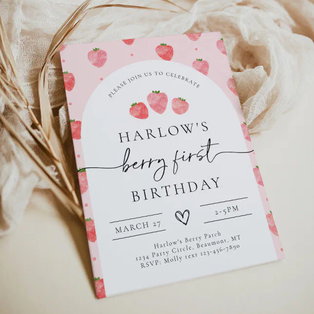 Berry First Birthday Invitation | Strawberry | Zazzle