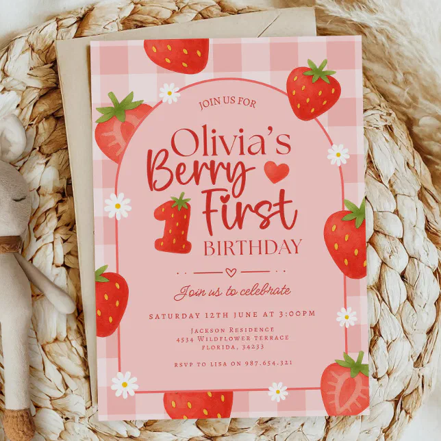 Berry First Birthday Invitation Template Berry 1st | Zazzle