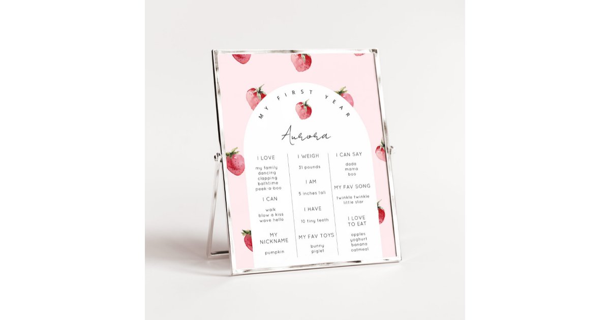 Berry first birthday party milestone poster | Zazzle