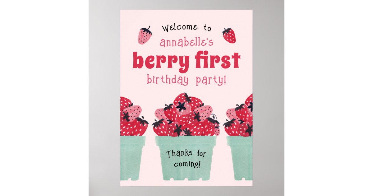 Berry First Birthday Party Poster Sign | Zazzle
