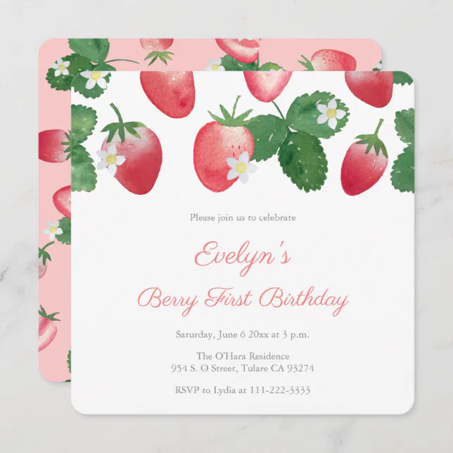 Berry First Birthday Party Strawberries Invitation | Zazzle