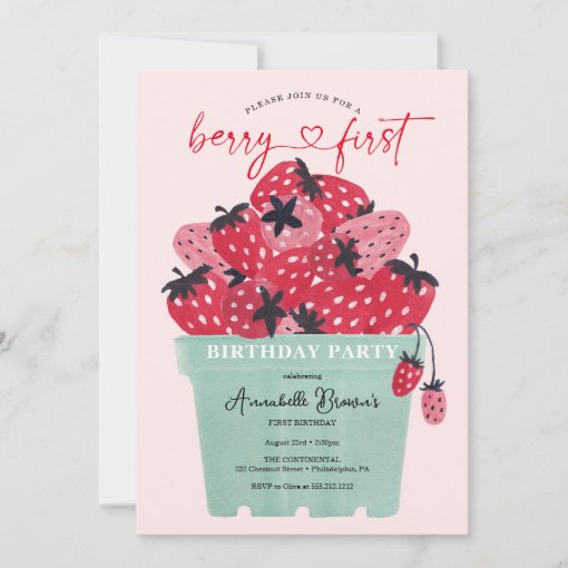 Berry First Birthday Party with Photo Strawberry Invitation | Zazzle