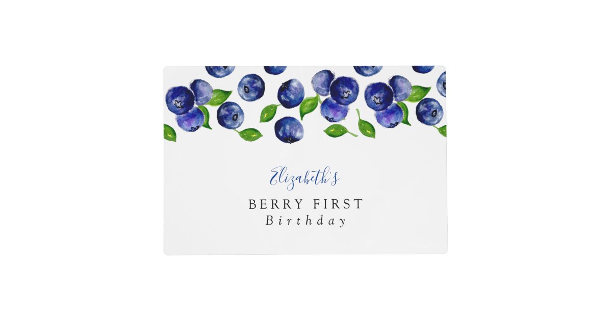 Berry First Birthday Personalized Blueberry Cute Placemat | Zazzle