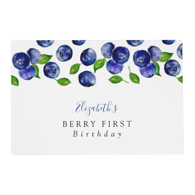Berry First Birthday Personalized Blueberry Cute Placemat | Zazzle