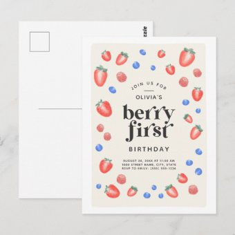 Berry First Birthday Strawberry Birthday Postcard | Zazzle