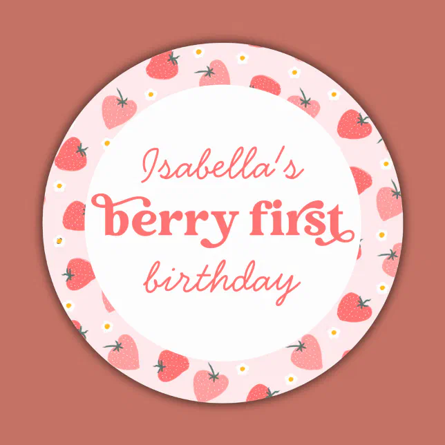 Berry First Birthday Strawberry Classic Round Sticker | Zazzle