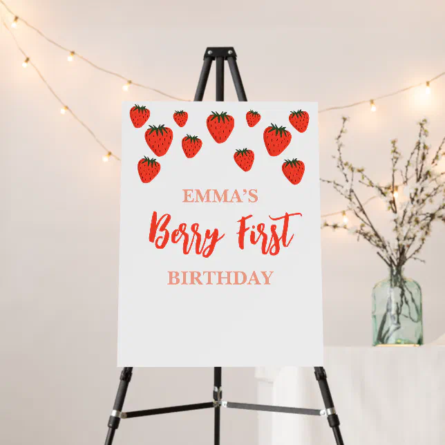 Berry First Birthday Strawberry Personalized Foam Board | Zazzle