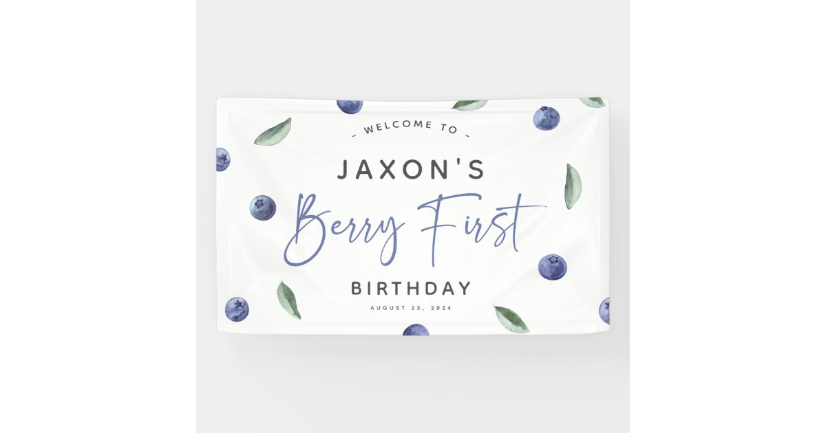 'Berry First' Blueberry 1st Birthday Party Banner | Zazzle