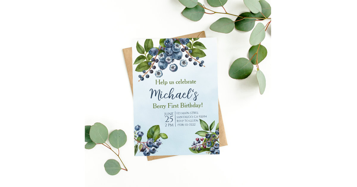 Berry First blueberry summer Birthday invitation | Zazzle