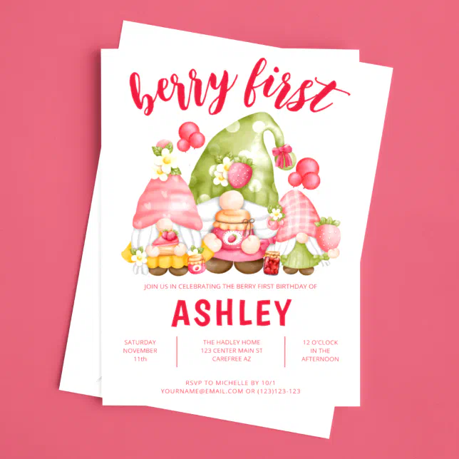 Berry First Personalized Birthday Invitation | Zazzle